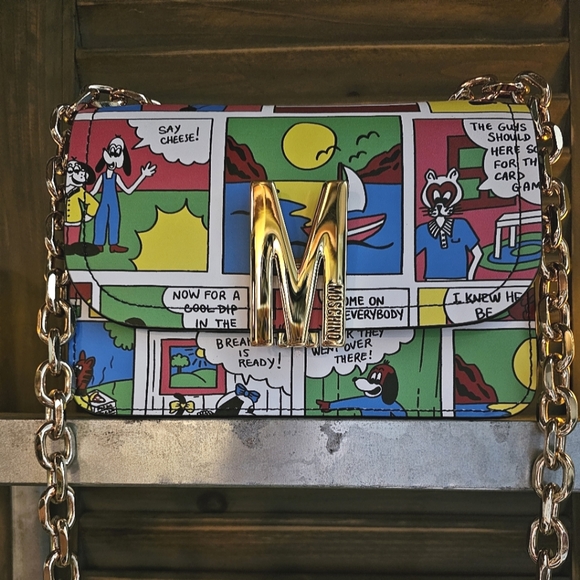 Moschino | Bags | Moshino Multi Color Moshino Comic Strip Print Leather ...